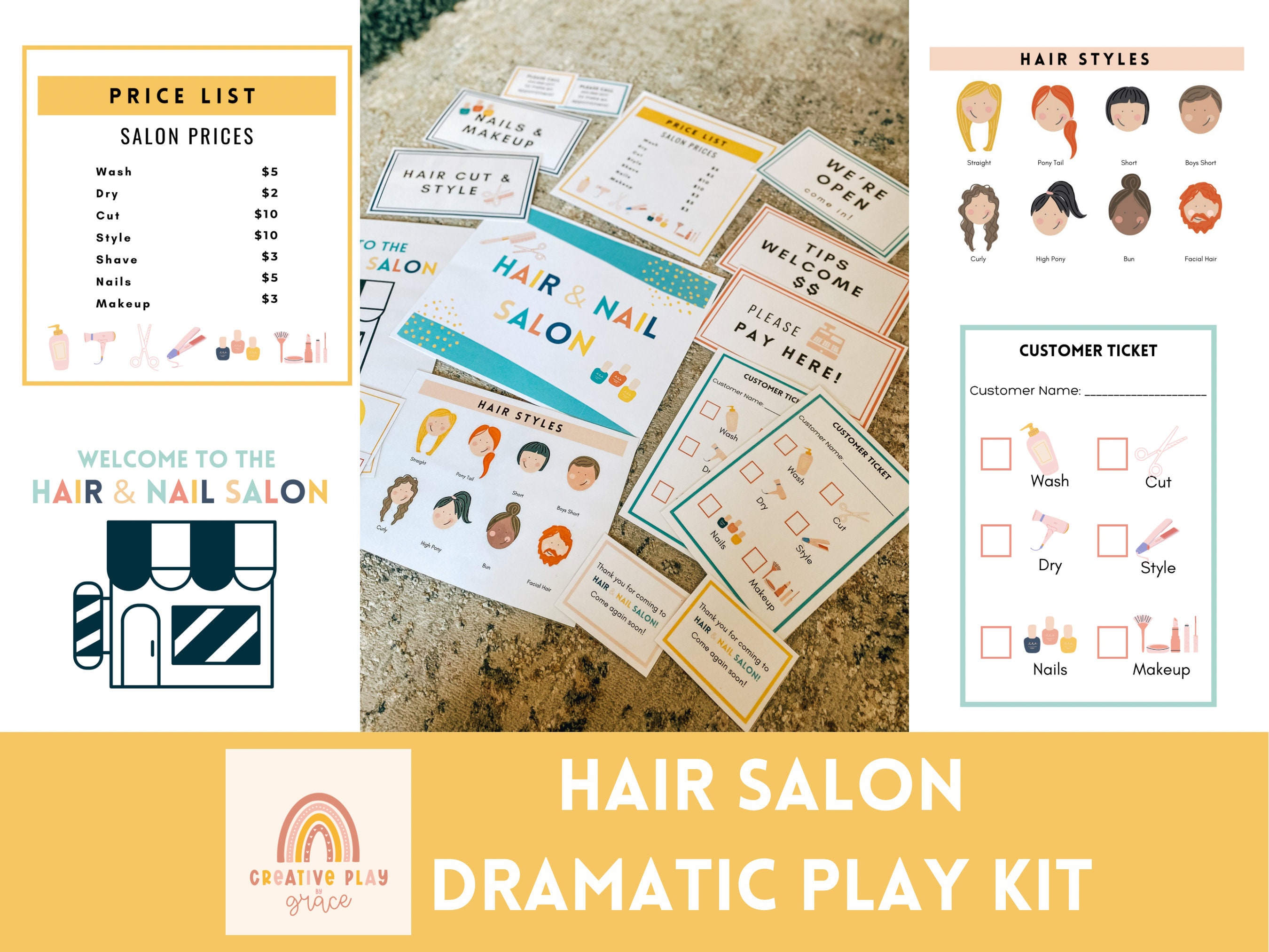 Hair & Nail Salon Dramatic Play, Pretend Play, Play Kit, Classroom ...