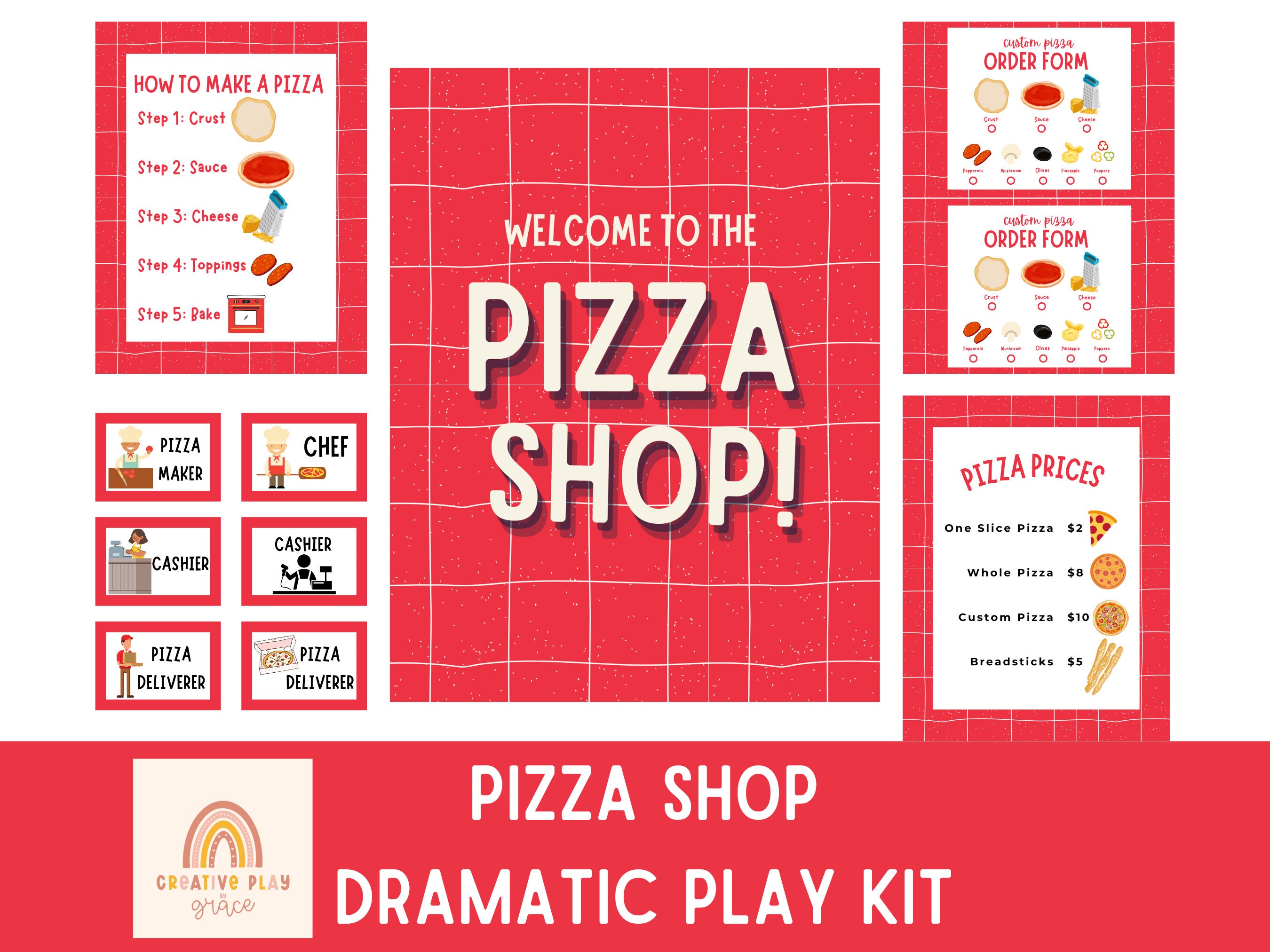 Pizza Shop Dramatic Play, Pretend Play, Play Kit, Classroom Dramatic ...
