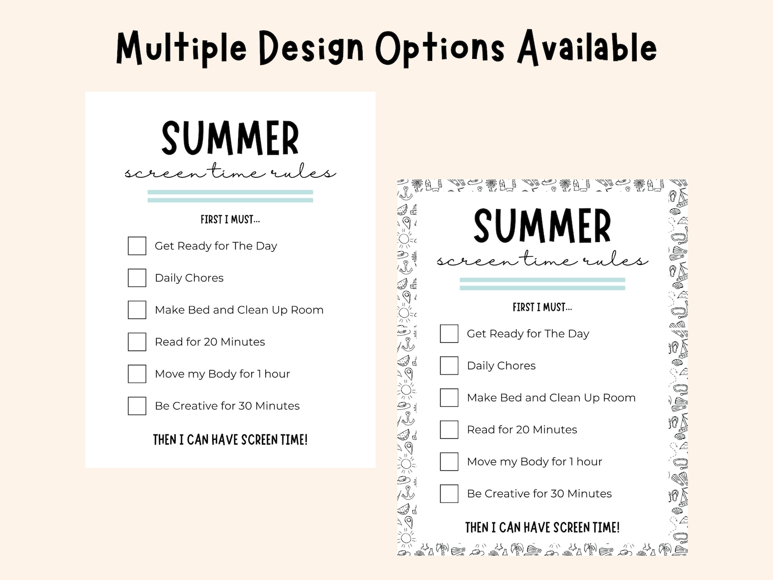 Printable Summer Screentime Rules, Summer Chart, Screentime, Bored ...