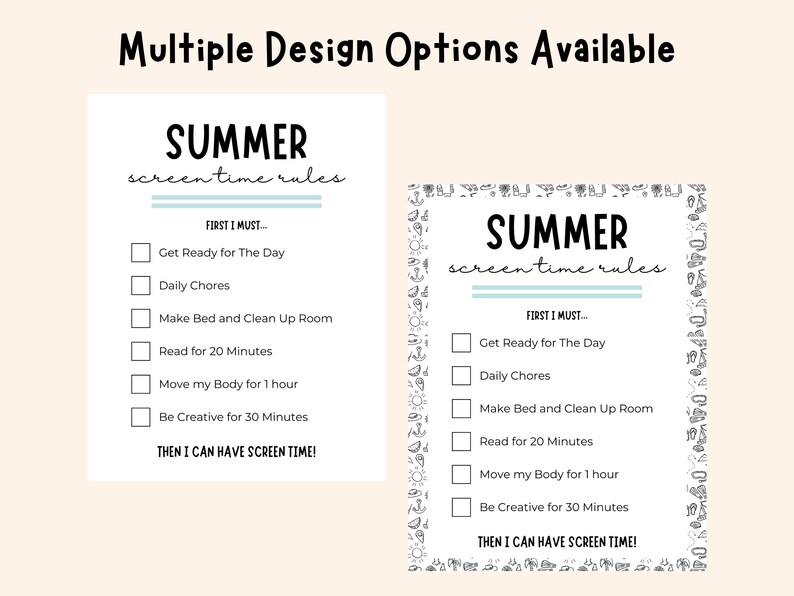 Printable Summer Screentime Rules, Summer Chart, Screentime, Bored ...