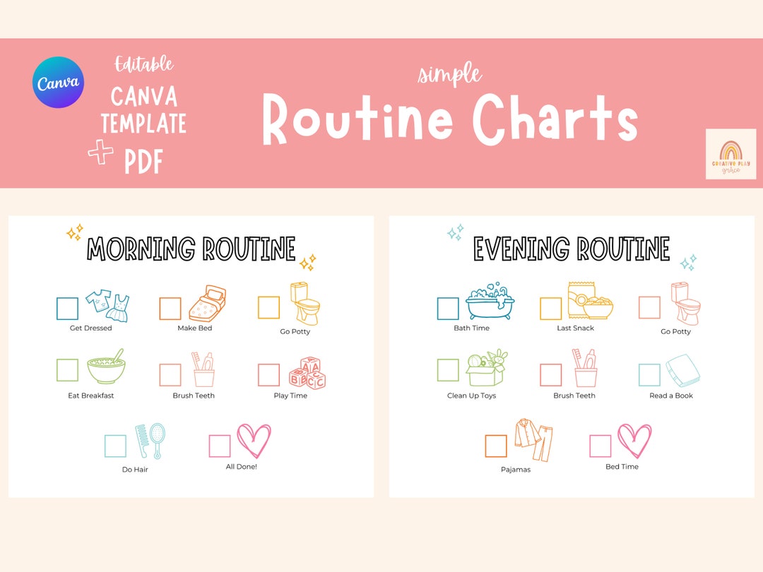 Simple Kids Editable Chore Chart, Routine Chart, Responsibilities, Kids ...