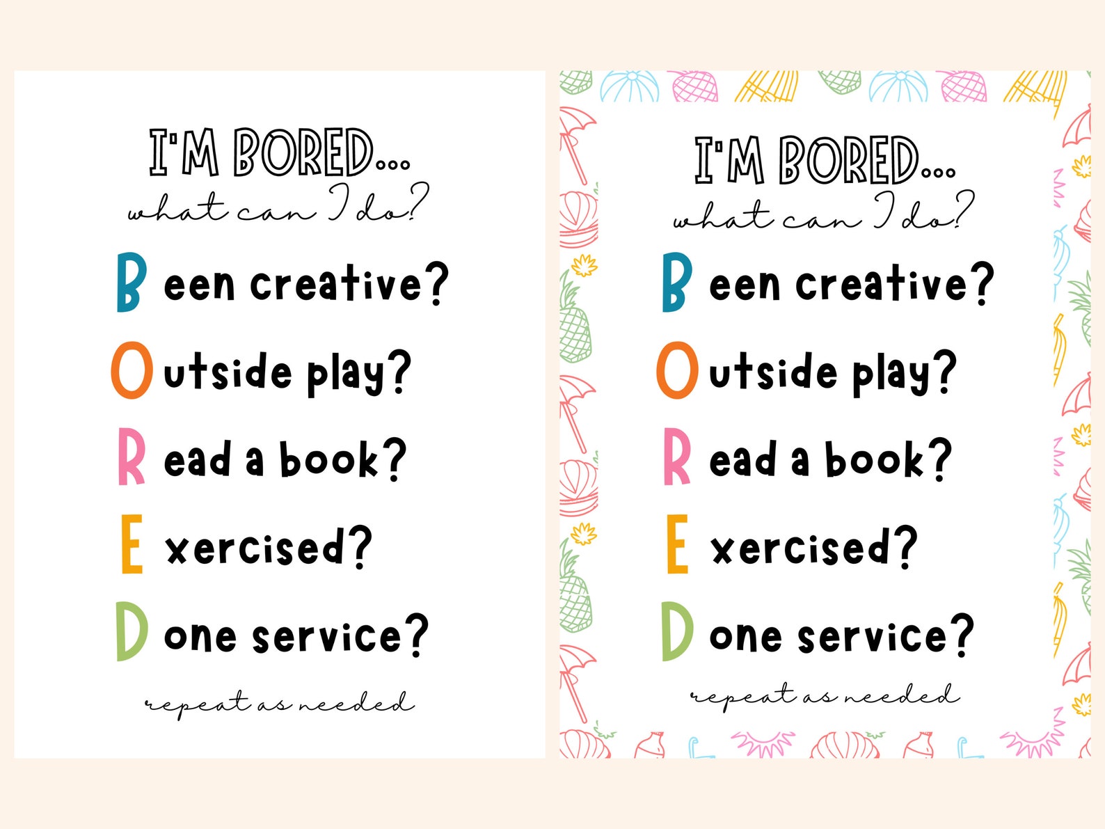 Printable Summer Boredom Busters Chart, I'm Bored Ideas, Bored Poster ...