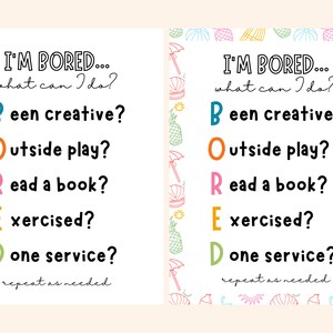 Printable Summer Boredom Busters Chart, I'm Bored Ideas, Bored Poster ...