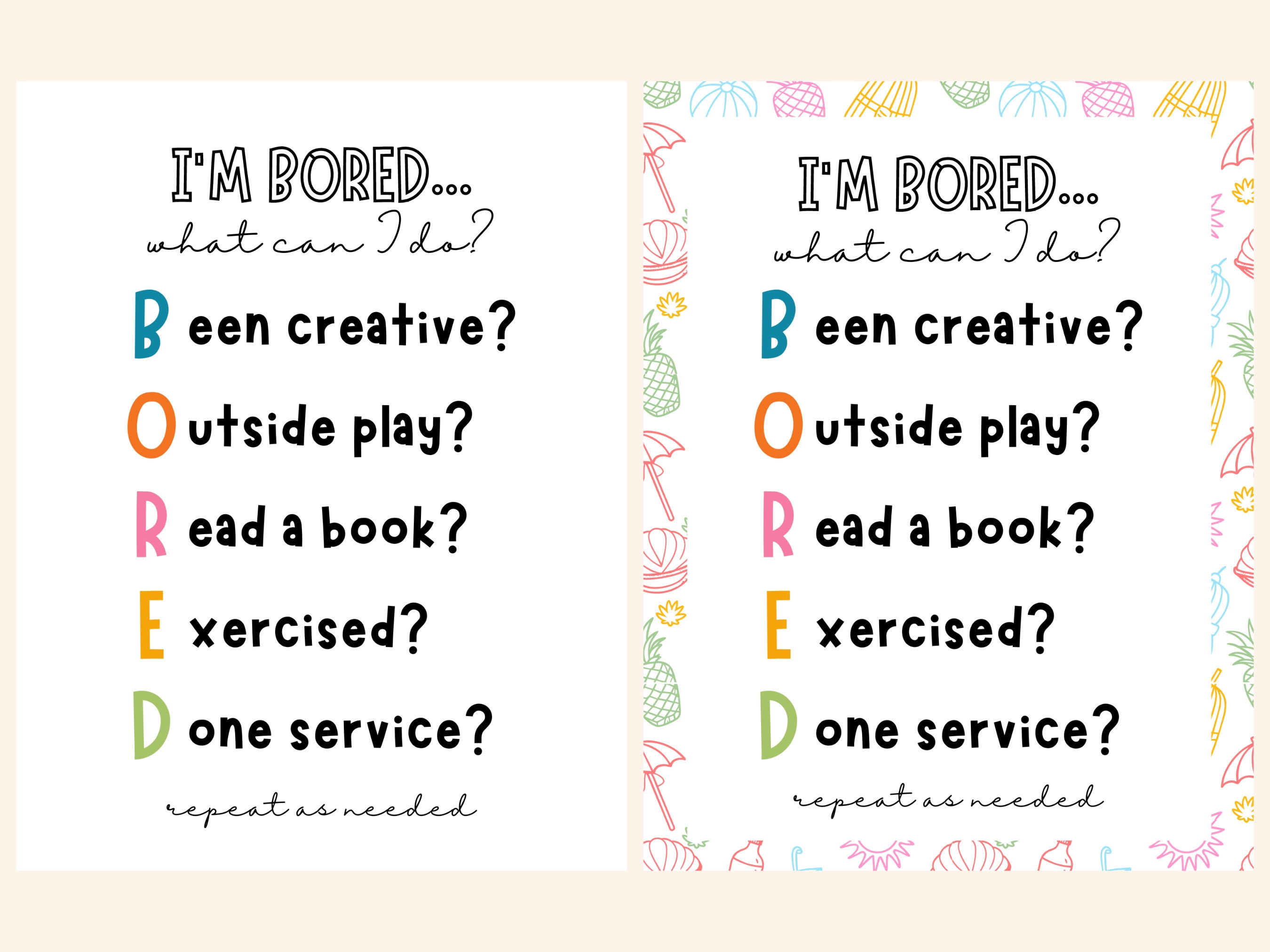 Printable Summer Boredom Busters Chart, I'm Bored Ideas, Bored Poster ...