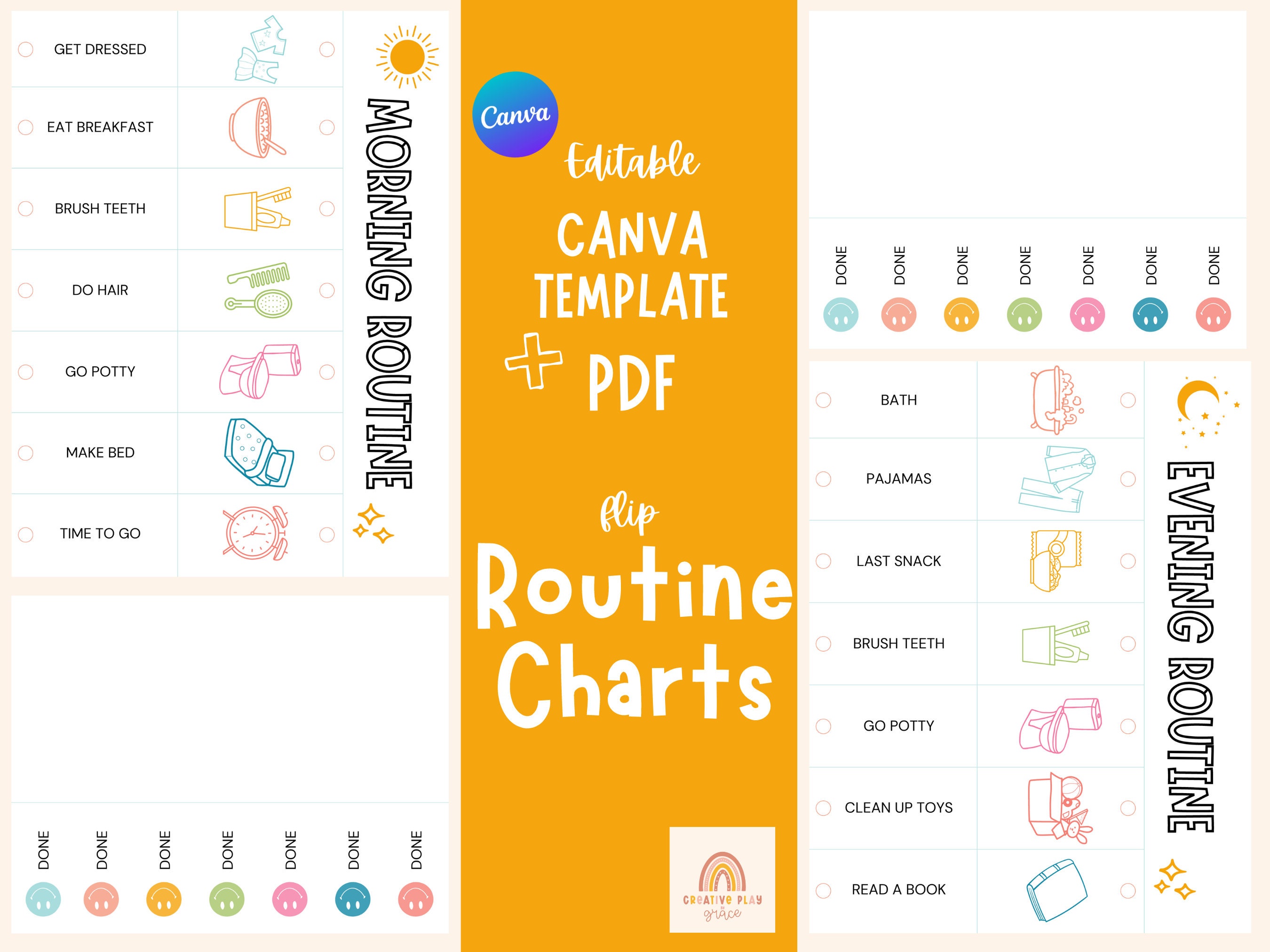 Kids Editable Chore Chart, Routine Chart, Responsibilities, Kids Flip ...