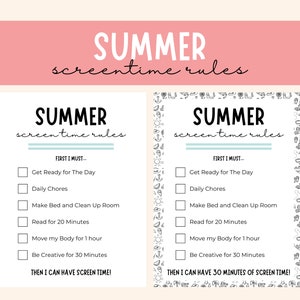 Printable Summer Screentime Rules, Summer Chart, Screentime, Bored ...