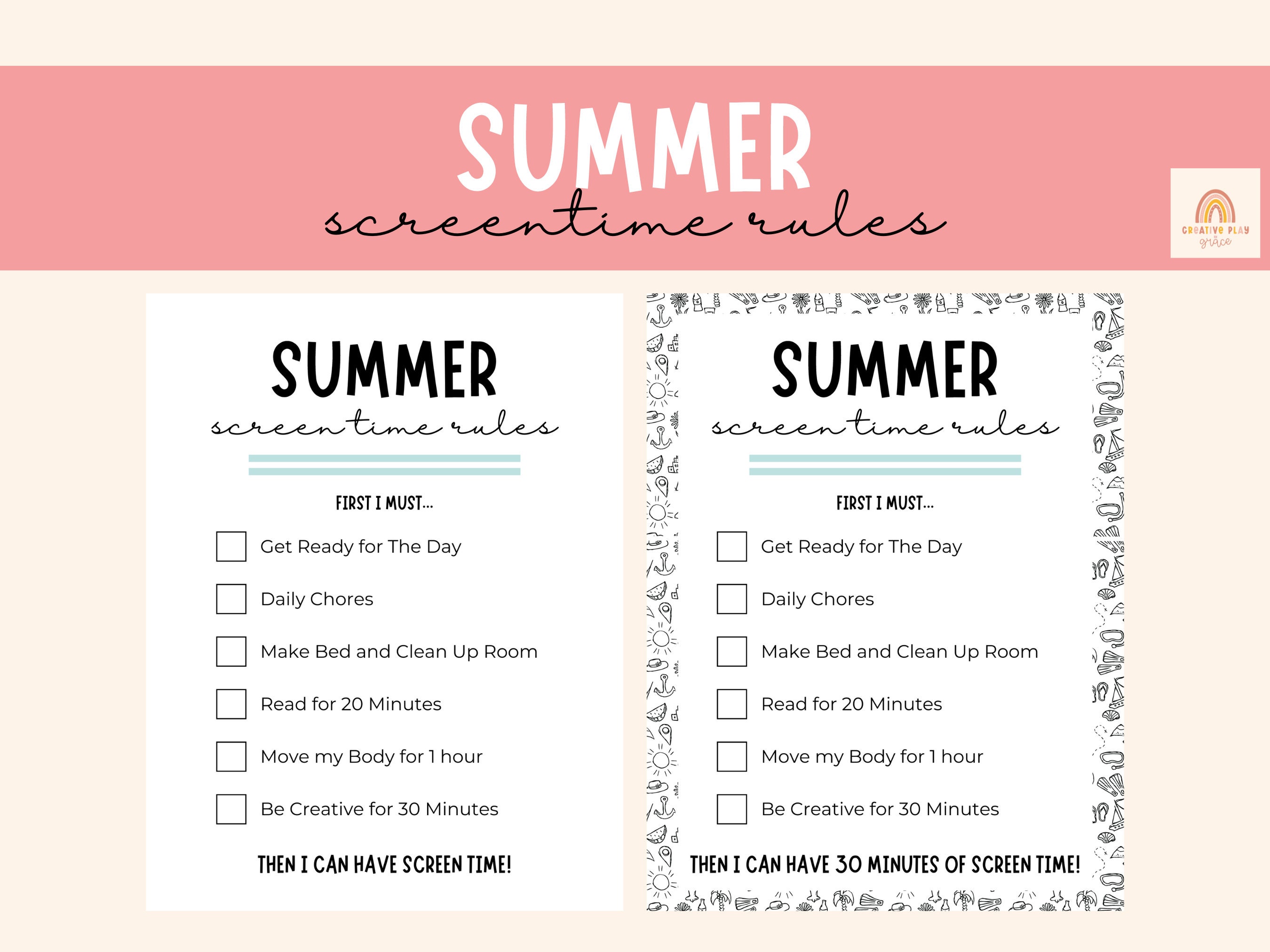 Printable Summer Screentime Rules, Summer Chart, Screentime, Bored ...