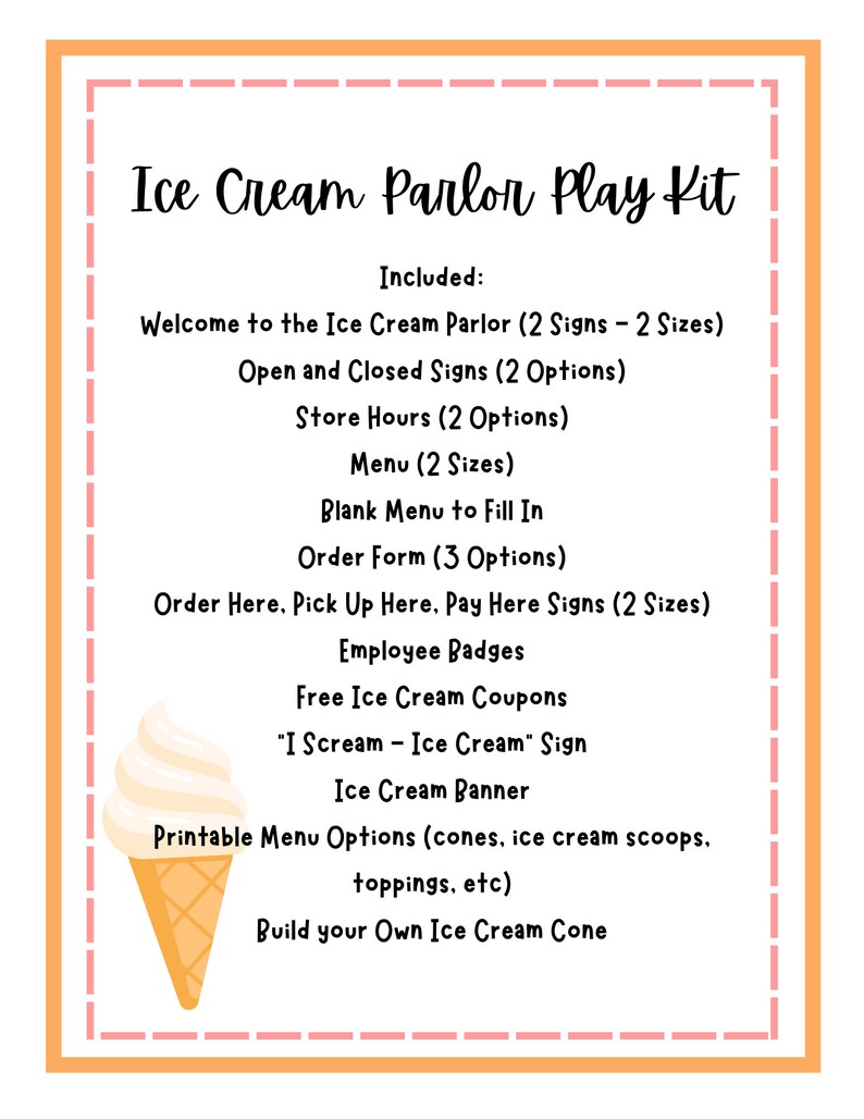 Ice Cream Parlor Dramatic Play, Pretend Play, Play Kit, Classroom ...