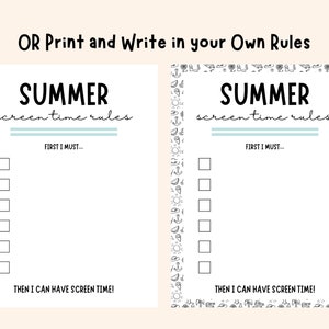 Printable Summer Screentime Rules, Summer Chart, Screentime, Bored ...