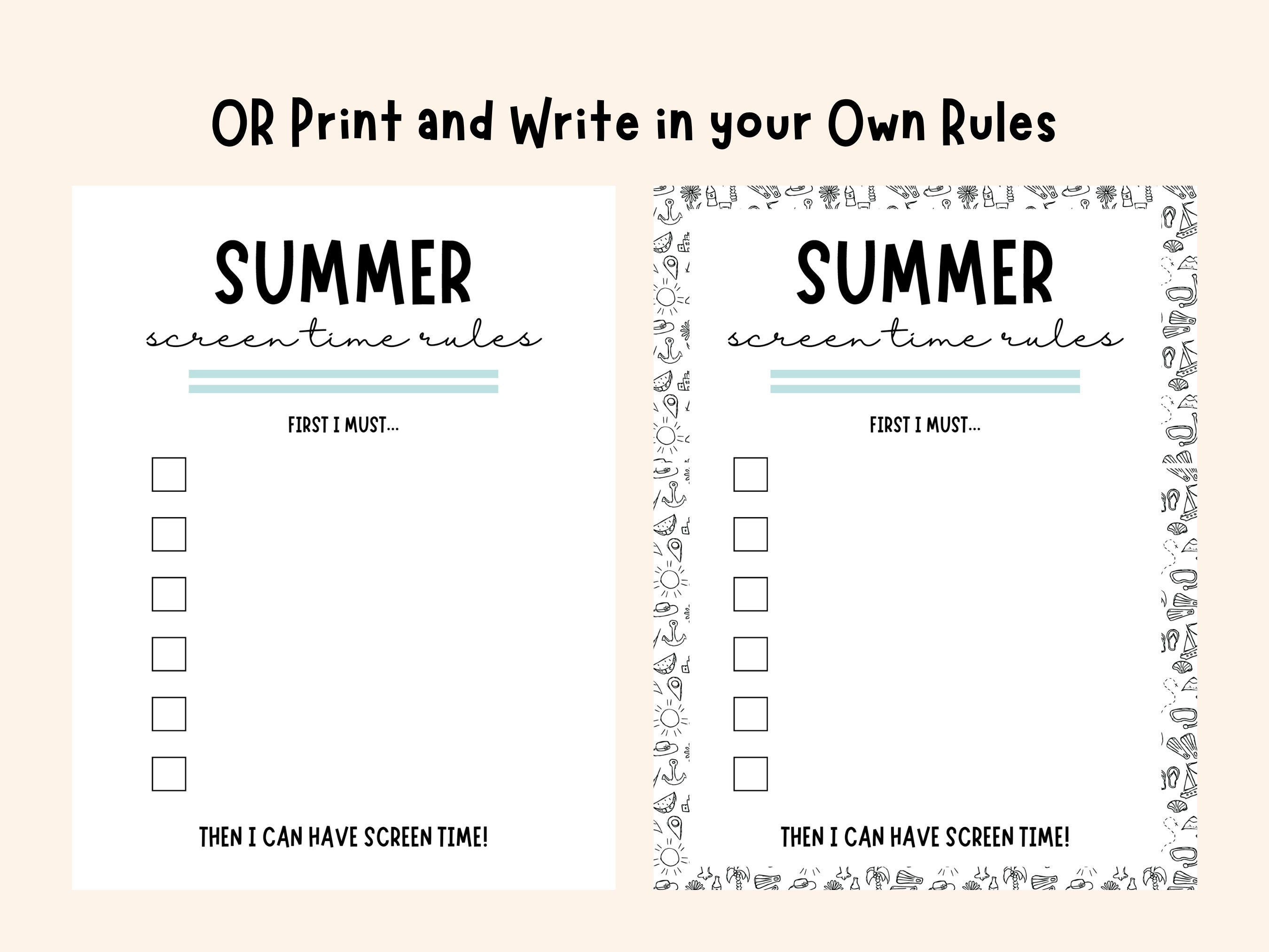 Printable Summer Screentime Rules, Summer Chart, Screentime, Bored ...