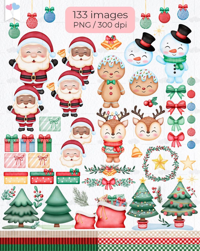 Merry Christmas Clipart Pack, Digital Watercolor, Party Supplies ...