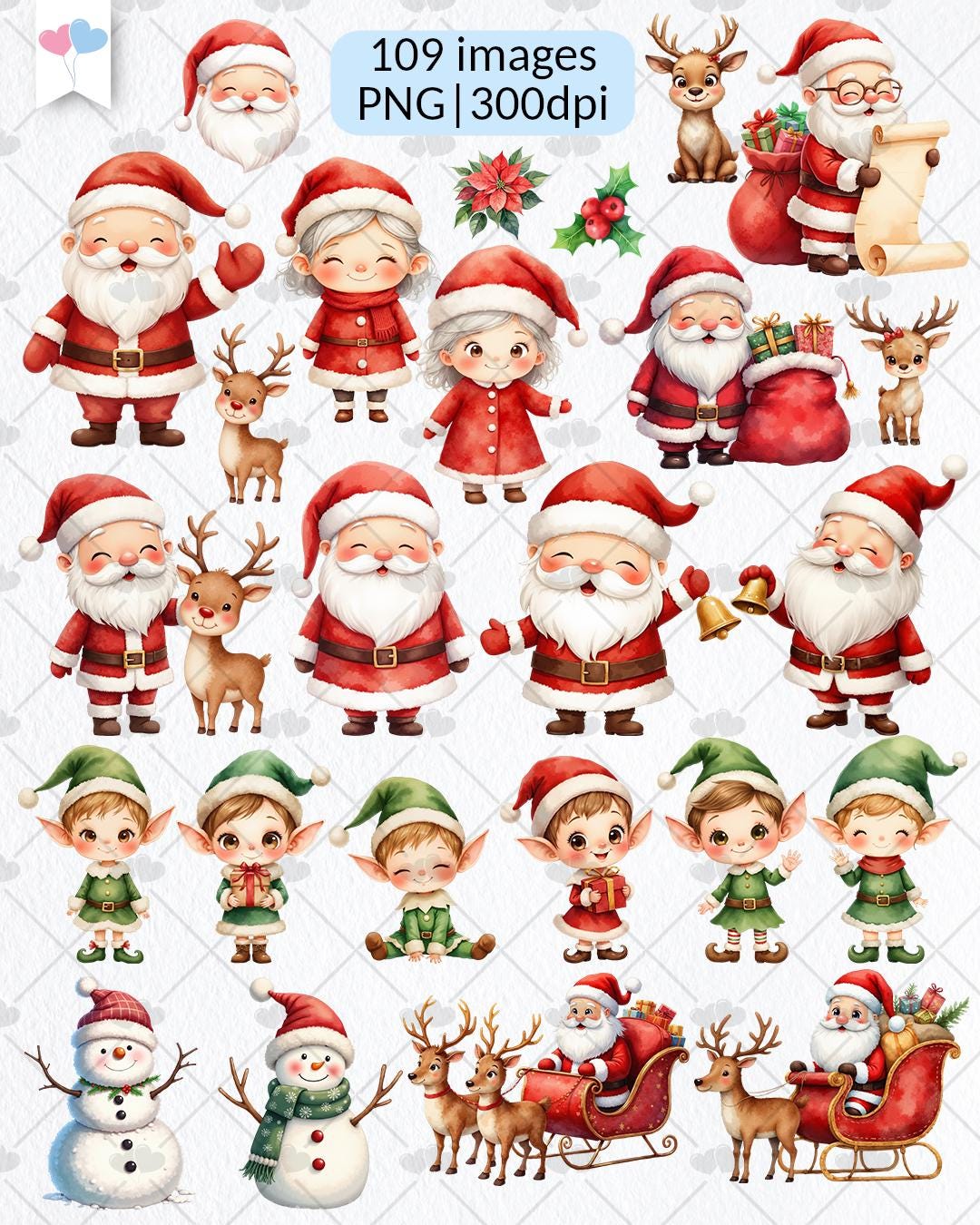 The Magic of Christmas Clipart Pack, Digital Watercolor, Party Supplies ...