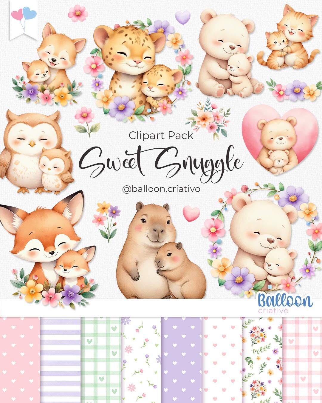Sweet Snuggle Clipart Pack, Mother's Day, Digital Watercolor ...
