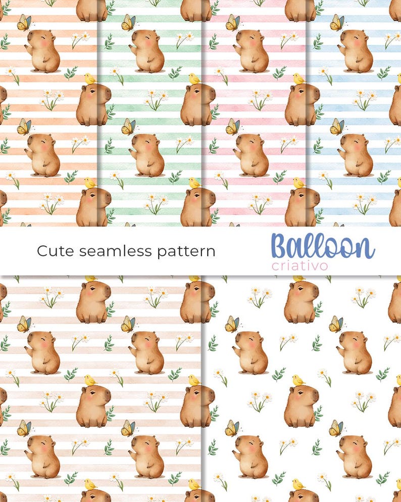 Capybara Clipart Pack, Digital Watercolor Illustration, Party Supplies ...