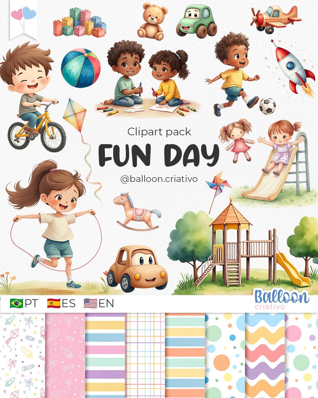 Fun Day Clipart Pack, Digital Watercolor Illustration, Party Supplies ...
