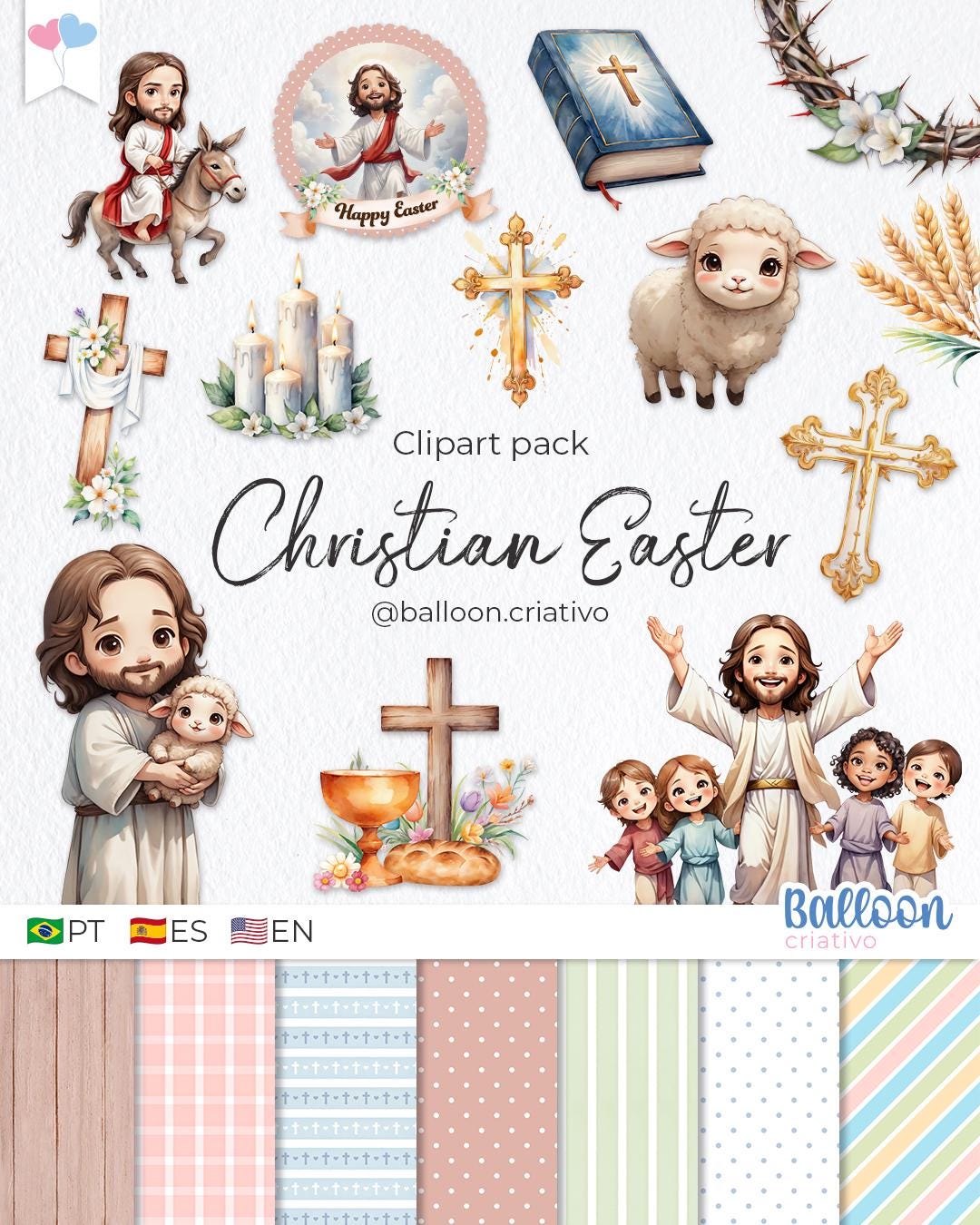 Christian Easter Clipart Pack, Digital Watercolor Illustration, Party ...