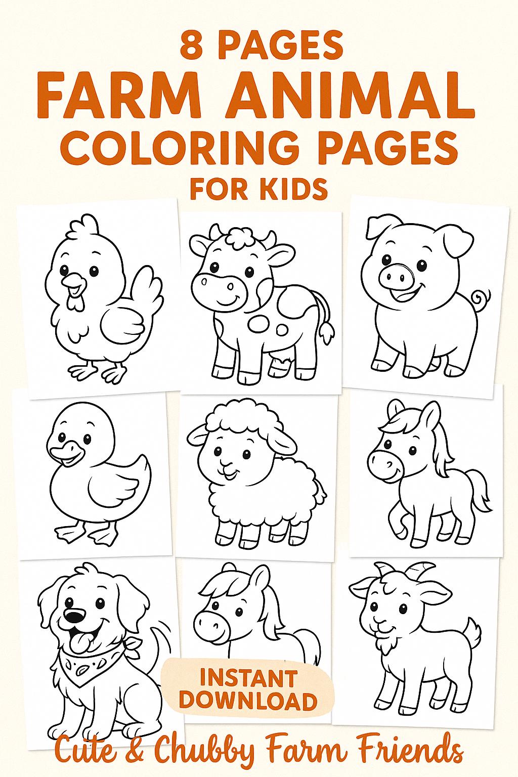 Farm Animal Coloring Pages for Kids – Cute Chubby Farm Friends ...