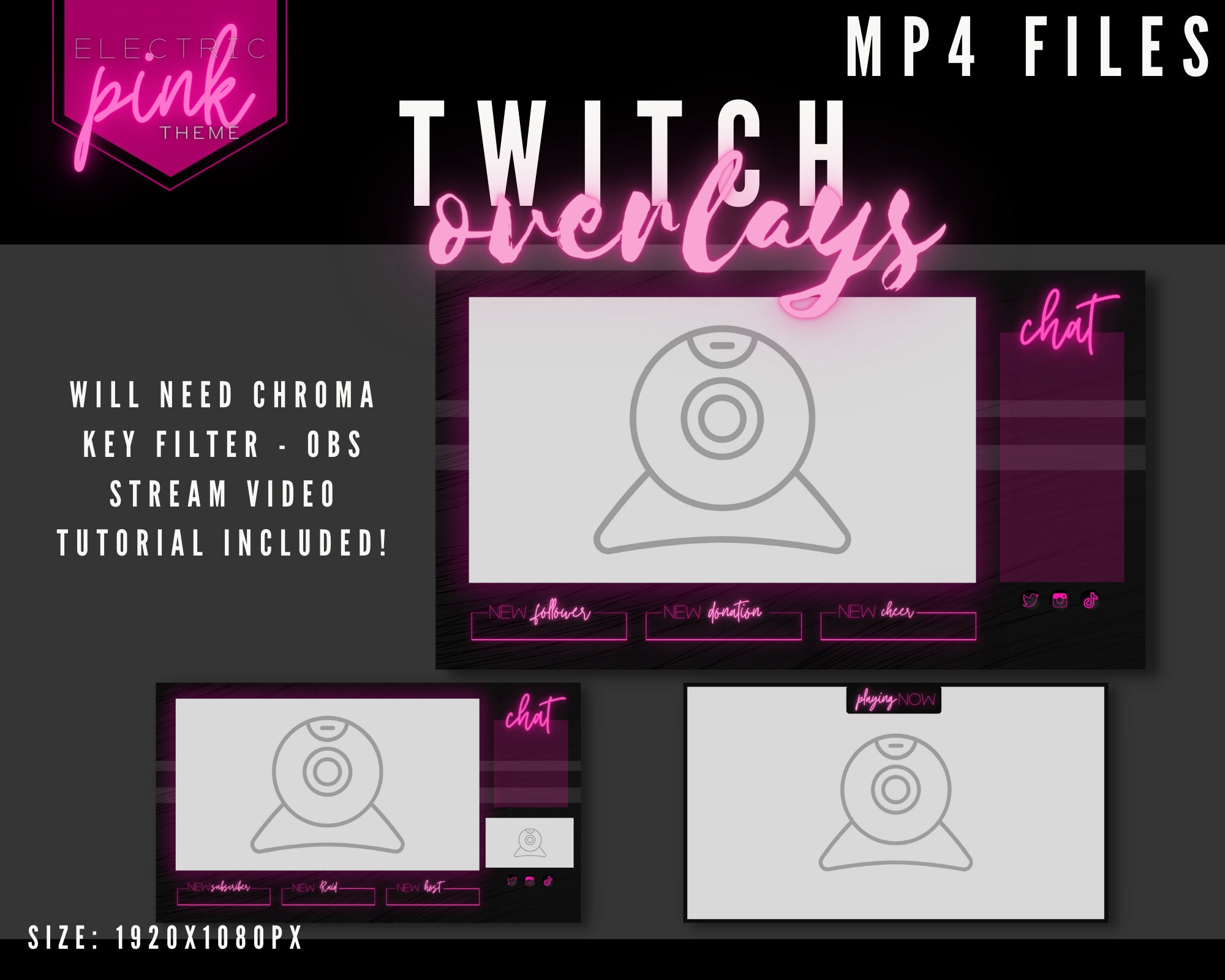 Neon Black and Pink Animated Twitch Streaming Package - Alerts, Panels ...