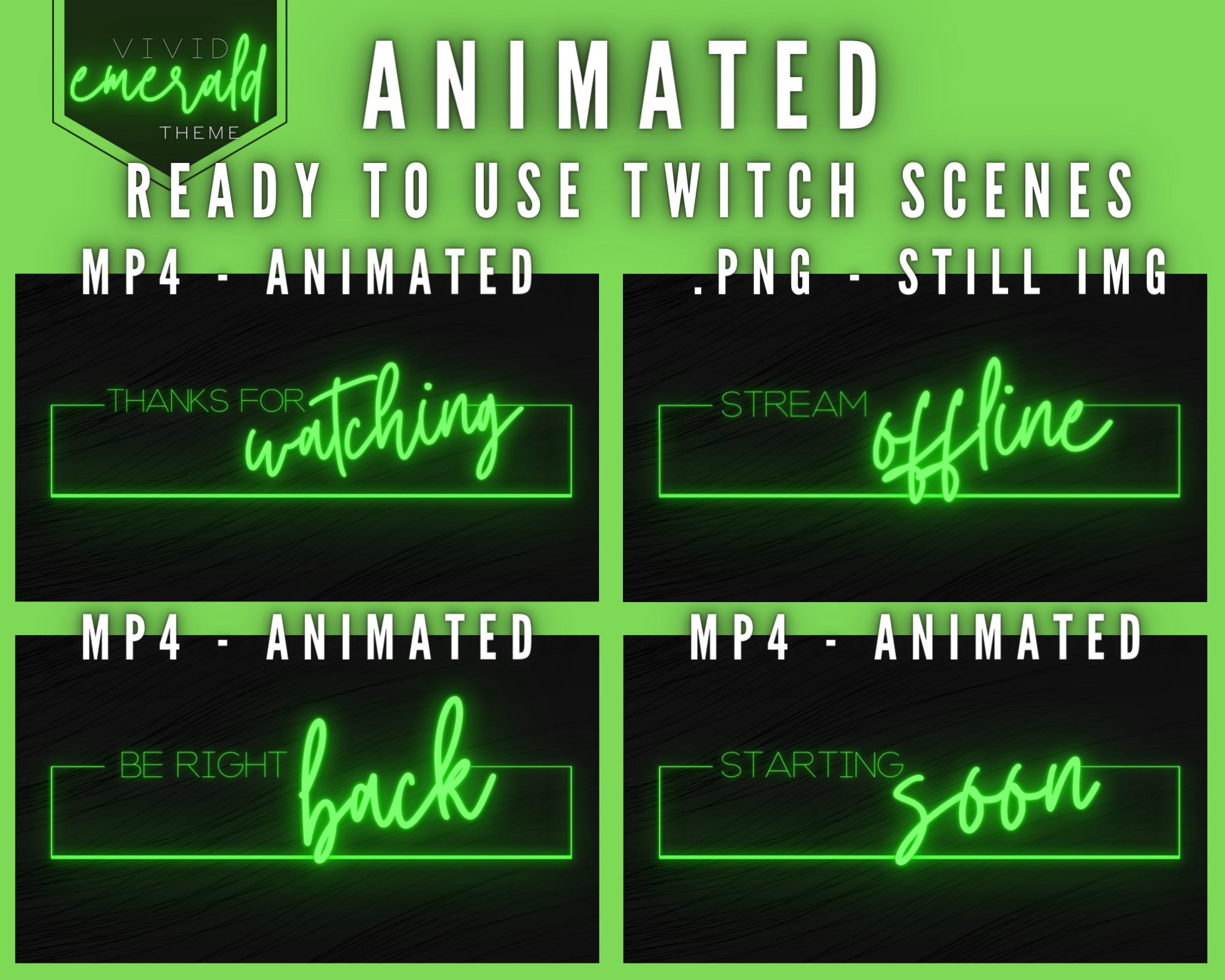 Animated Neon Green Twitch Streaming Scenes - Screen Pack - Starting ...