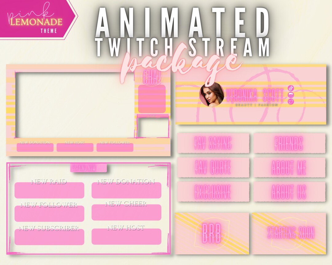 Pink Animated Twitch Streaming Package Alerts, Panels, Starting Soon ...