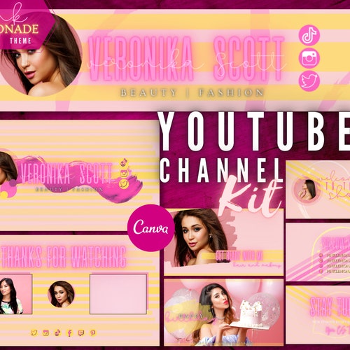 Pink Youtube Channel Kit Banner Intro Outro Thumbnail - Etsy