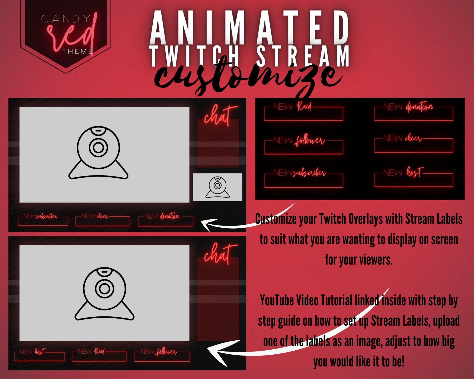 Neon Black & Red Animated Twitch Streaming Package Labels | Etsy