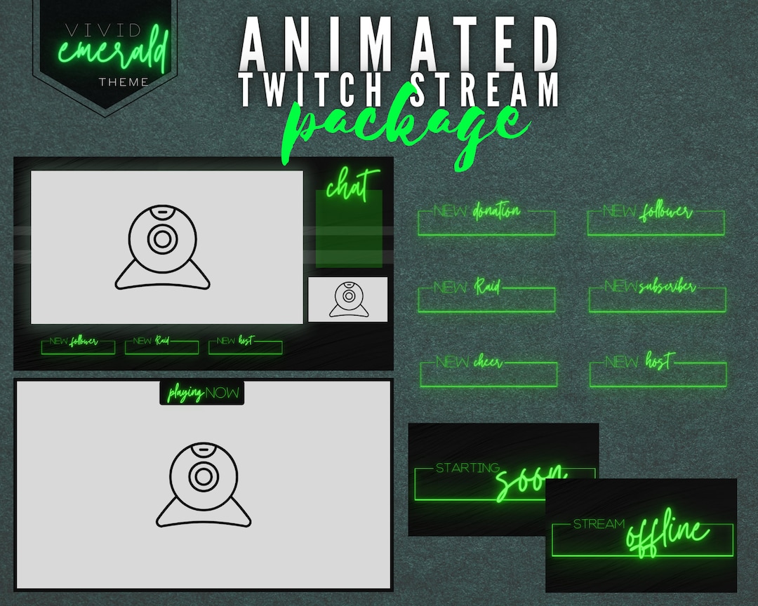 Neon Black & Green Animated Twitch Streaming Package - Labels, Panels ...