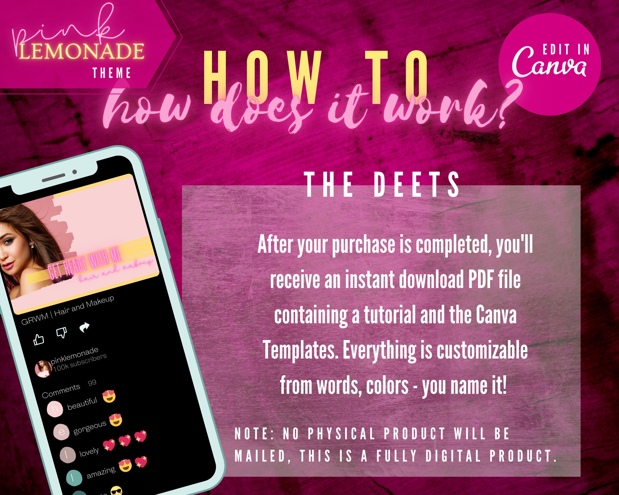 Pink Beauty Branding Kit Youtube Channel Banner Yellow | Etsy