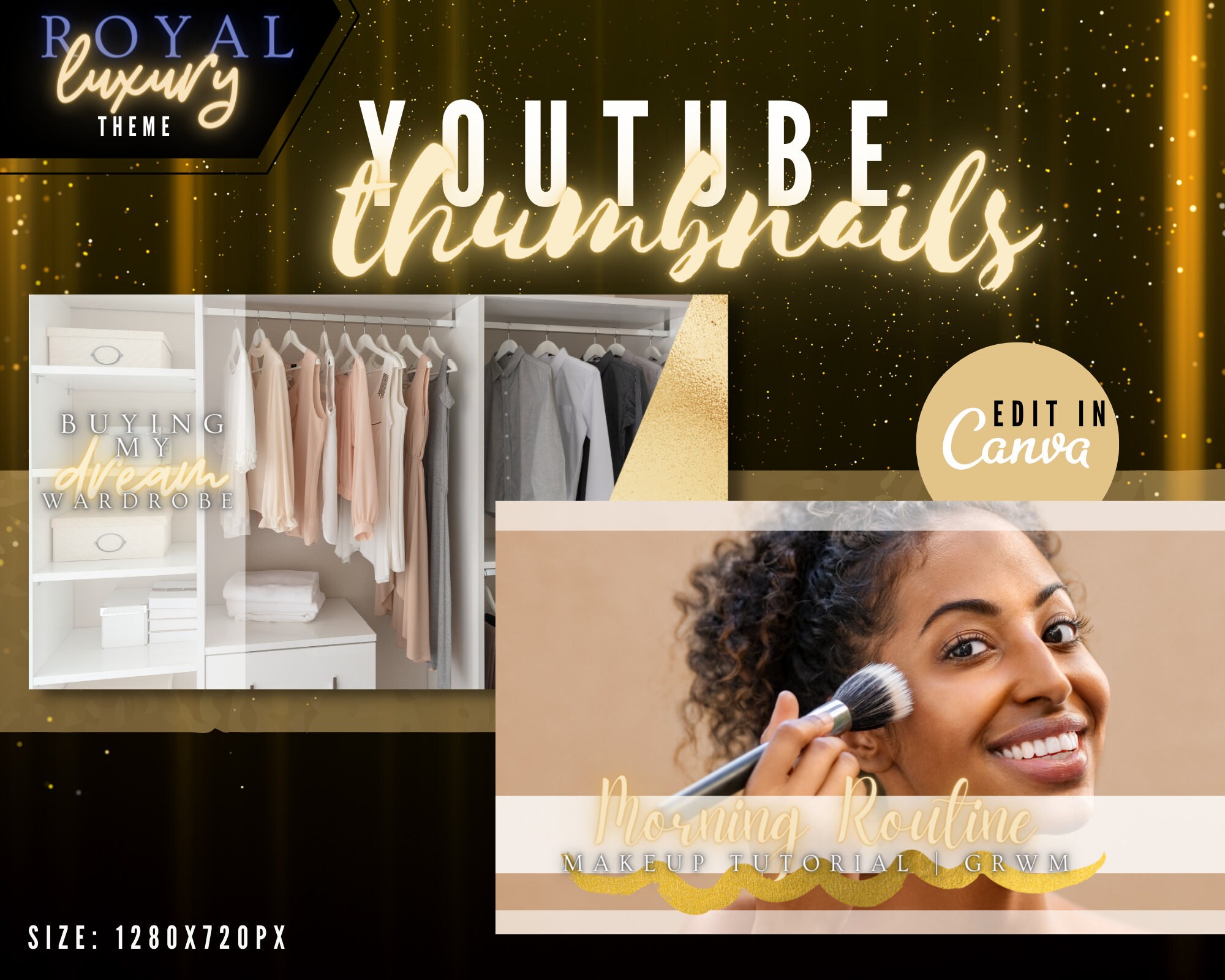 Blue Fashion Canva Youtube Branding Kit Template Gold Vlog - Etsy