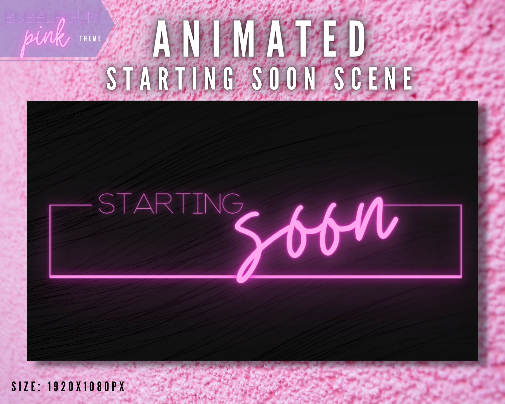 Animated Bubblegum Pink Twitch Streaming Scenes Screen Pack Starting ...
