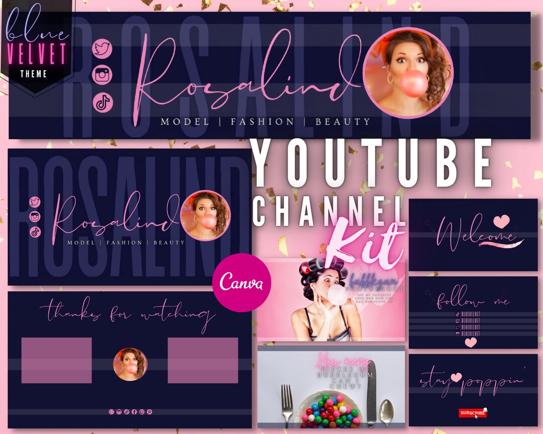 Youtube Channel Kit - Blue & Pink - Branding Kit With Banner, Intro, Outro, Thumbnails, End Card ...