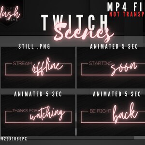 Soft Blush Neon Light Animated Twitch Streaming Package - Labels, Panels, Starting Soon, BRB ...
