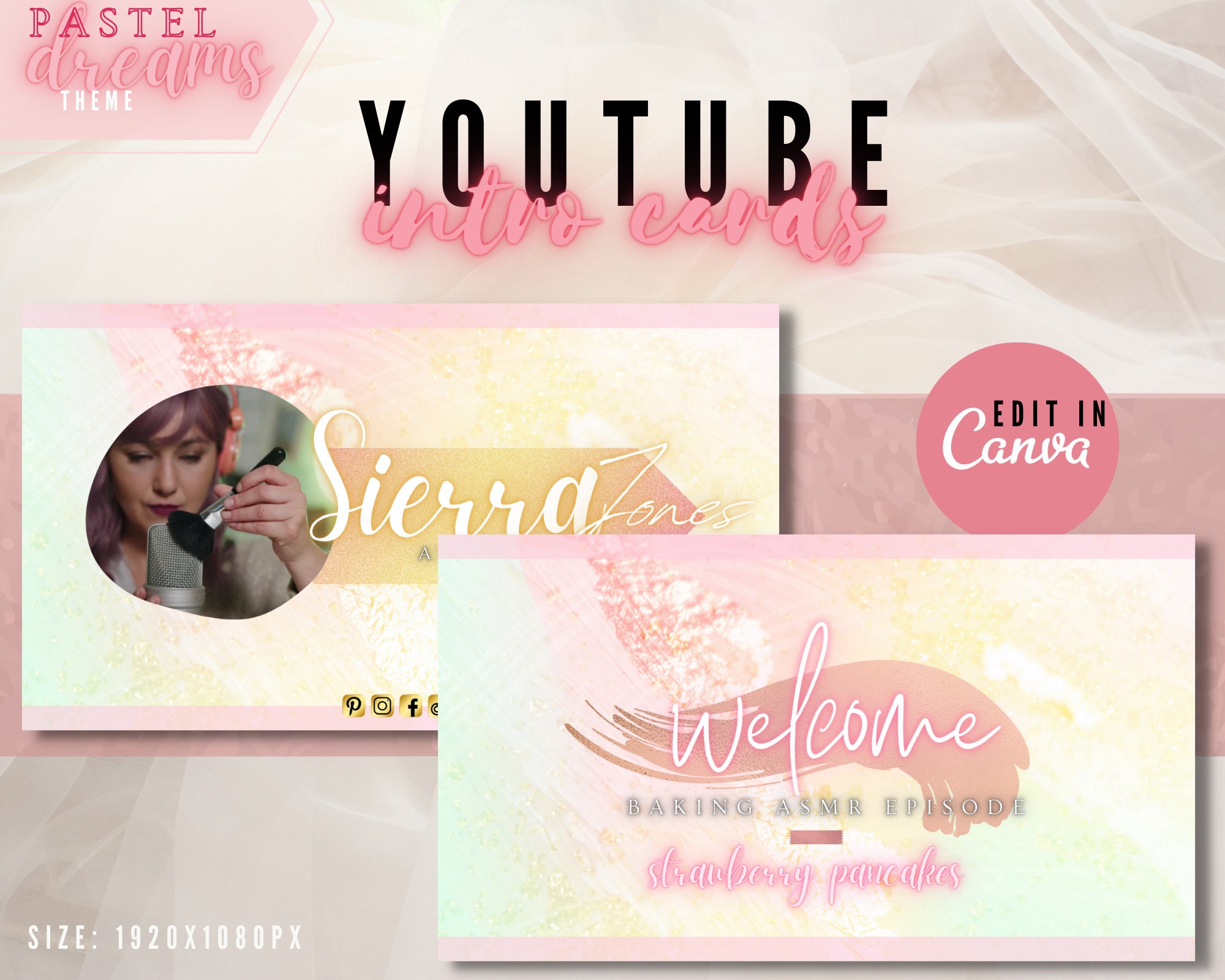 Pastel Youtube Channel Branding Kit ASMR Pink Video Graphics - Etsy