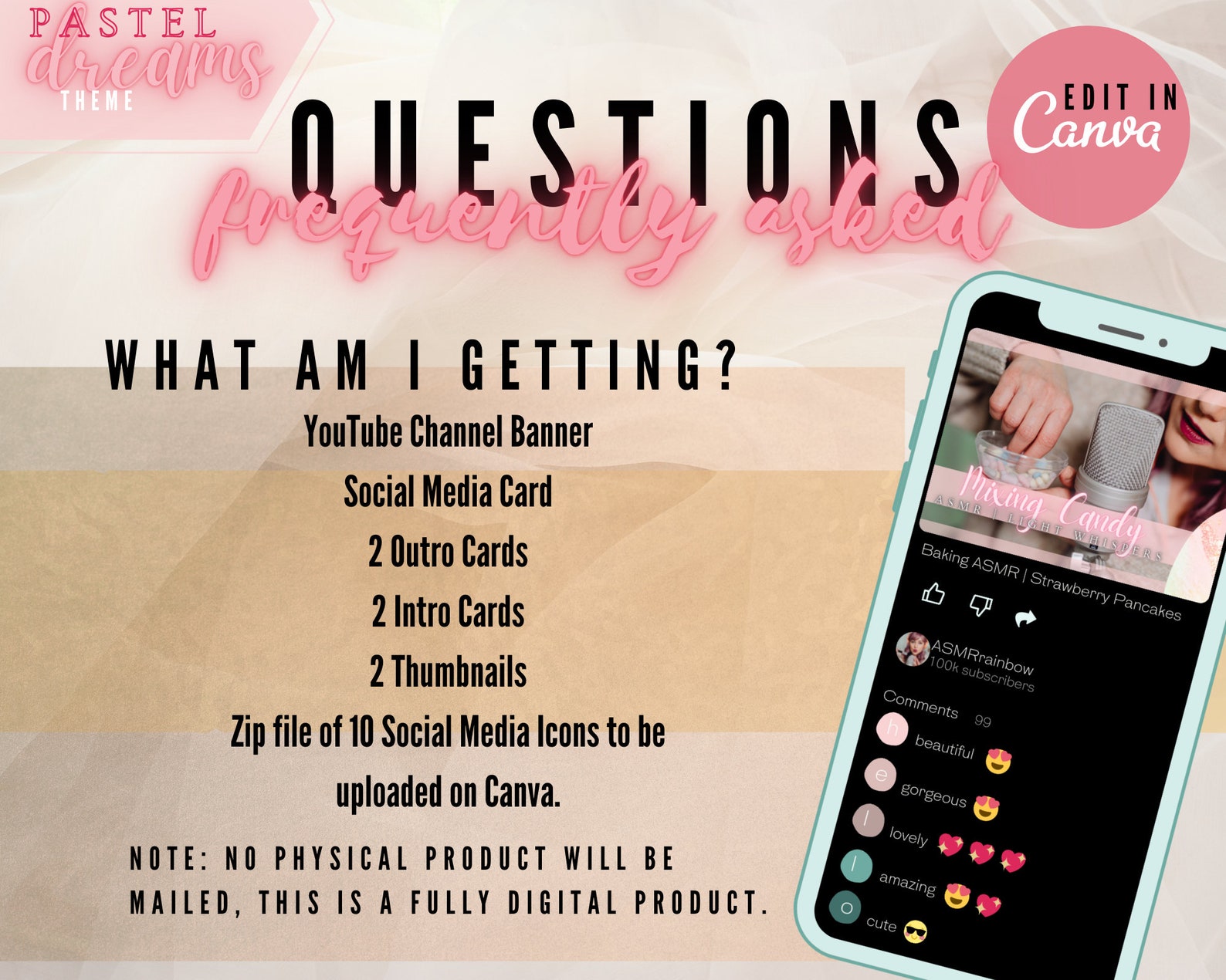 Pastel Youtube Channel Branding Kit ASMR Pink Video Graphics - Etsy