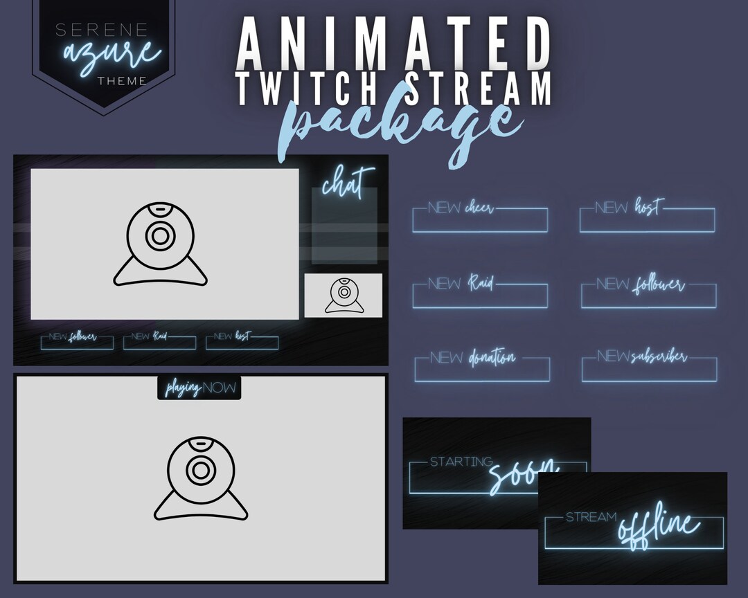 Neon Black & Baby Blue Animated Twitch Streaming Package - Labels ...