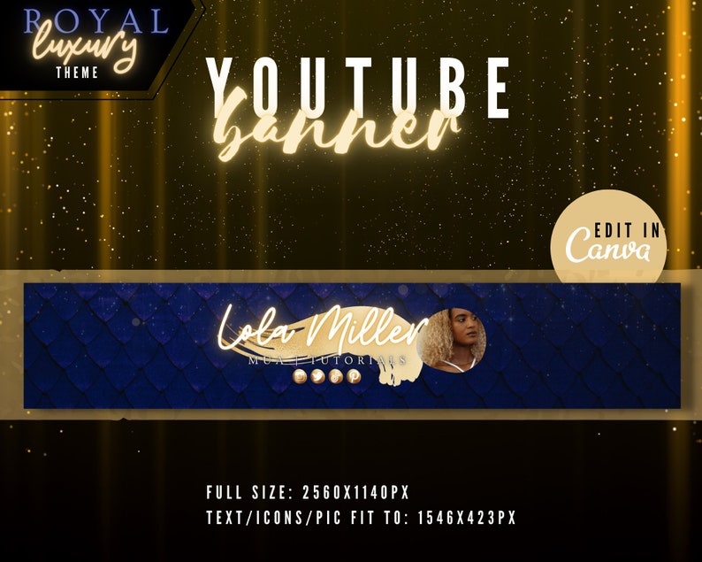 Blue Fashion Canva Youtube Branding Kit Template Gold Vlog - Etsy