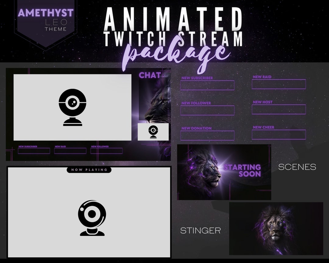 Purple and Black Leo Lion - Animated Streaming Twitch Package ...