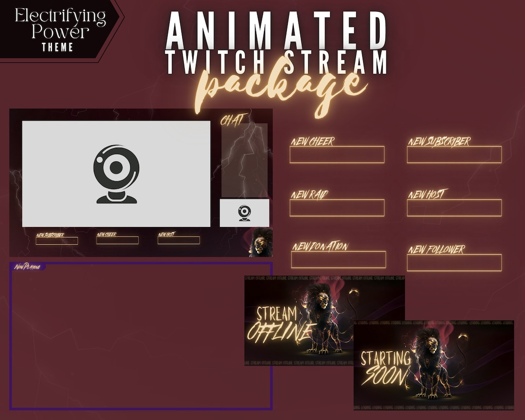 Black and Gold Lion Animated Twitch Streaming Package - Labels, Panels ...