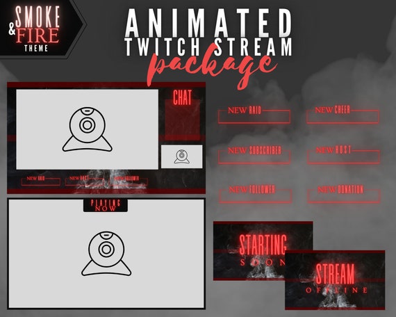 Smoke Red Animated Twitch Streaming Package Labels Panels - Etsy