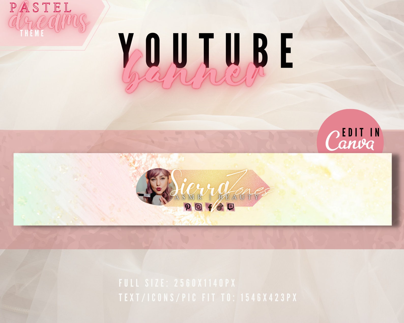 Pastel Youtube Channel Branding Kit ASMR Pink Video Graphics - Etsy