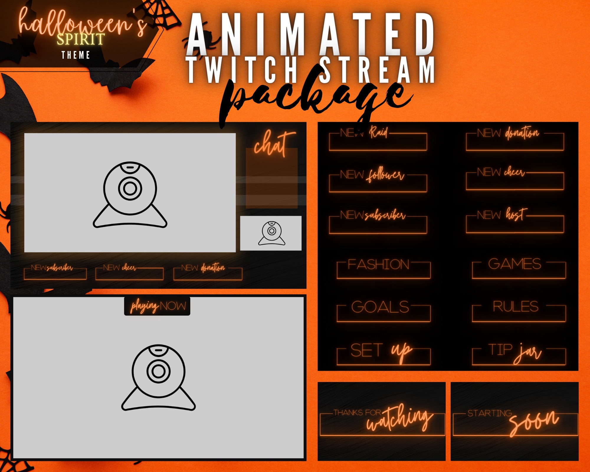Neon Black & Orange Animated Twitch Streaming Package - Etsy