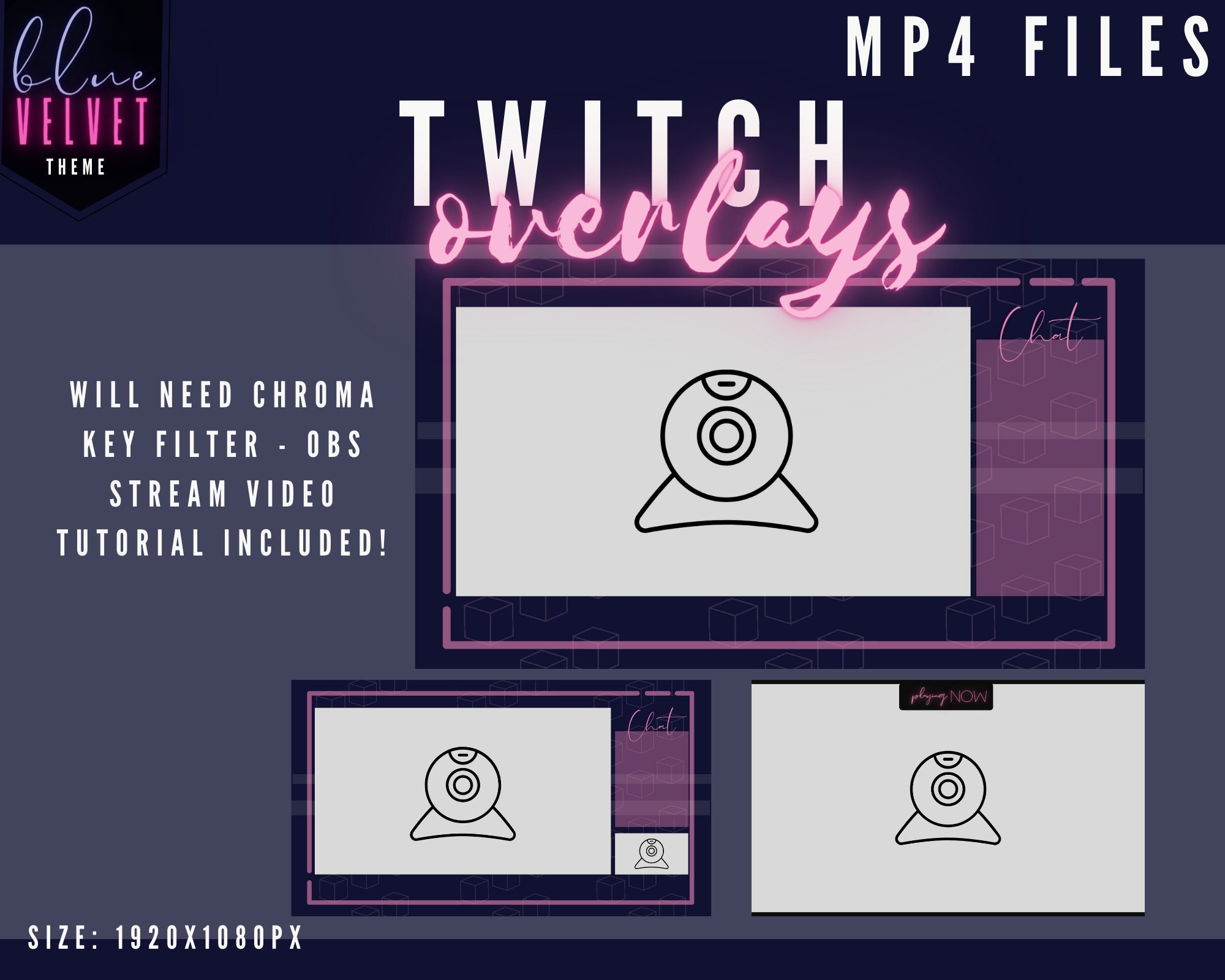 Blue Velvet Pink Animated Twitch Streaming Package - Alerts, Panels ...