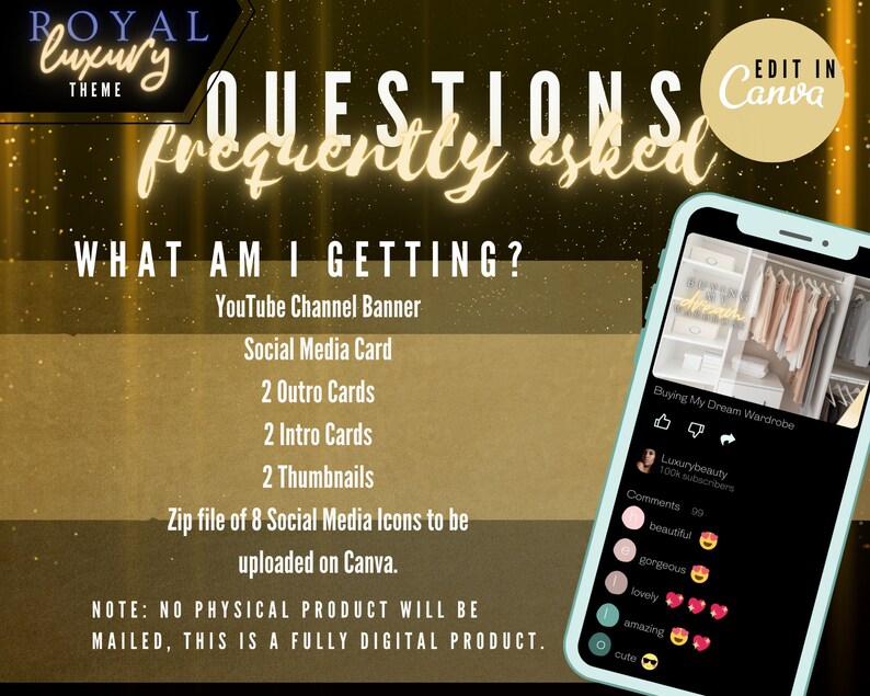 Blue Fashion Canva Youtube Branding Kit Template Gold Vlog - Etsy