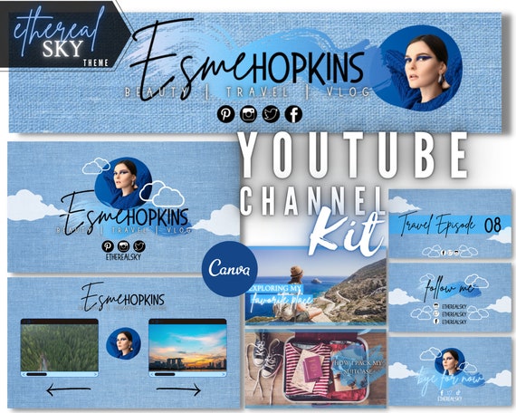 Blue Youtube Branding Kit Channel Art Intro and Outro - Etsy