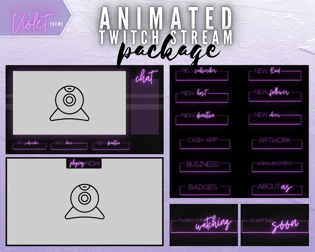 Neon Black & Purple Animated Twitch Streaming Package - Labels, Panels ...