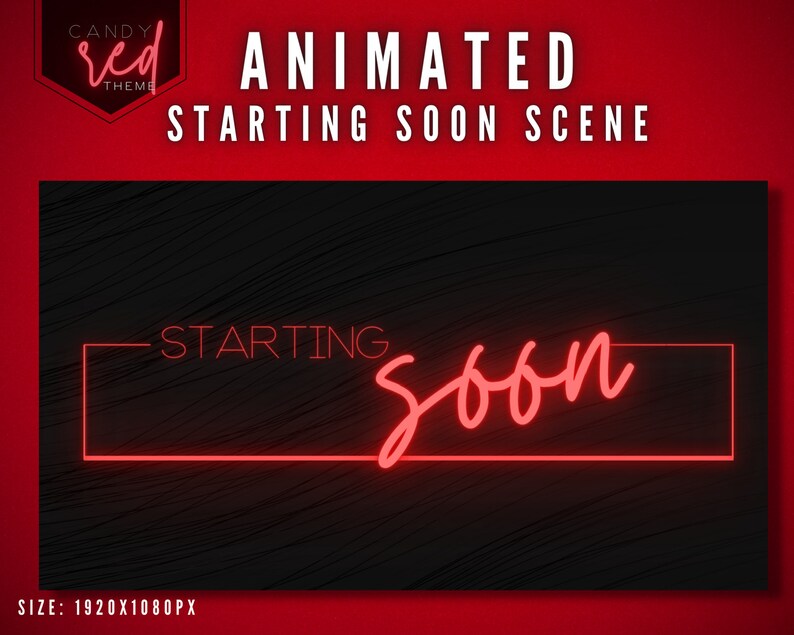 Animated Neon Red Twitch Streaming Scenes - Screen Pack - Starting Soon ...