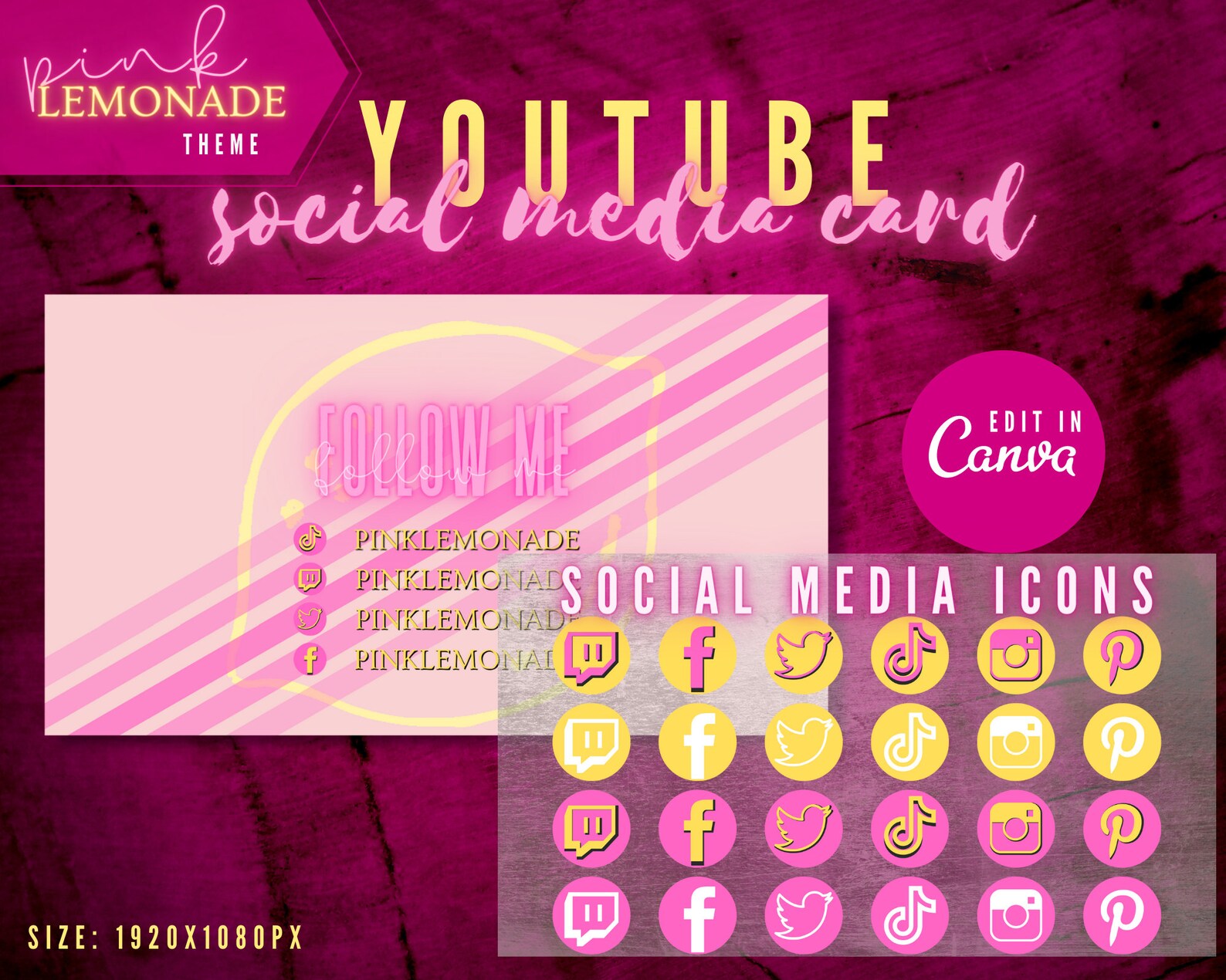 Pink Beauty Branding Kit Youtube Channel Banner Yellow | Etsy