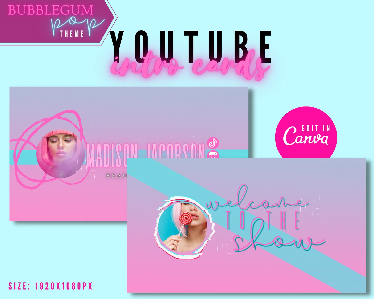 Pink Youtube Channel Kit Banner Intro Outro Thumbnail - Etsy