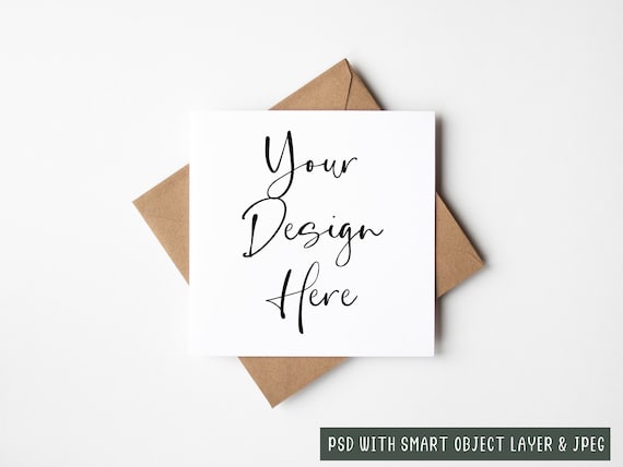 Minimal Square Greeting Card Mockup With Kraft Envelope White - Etsy UK