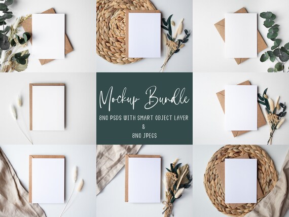8no. White Greeting Card Mockups With Kraft Envelope PSD Mock | Etsy